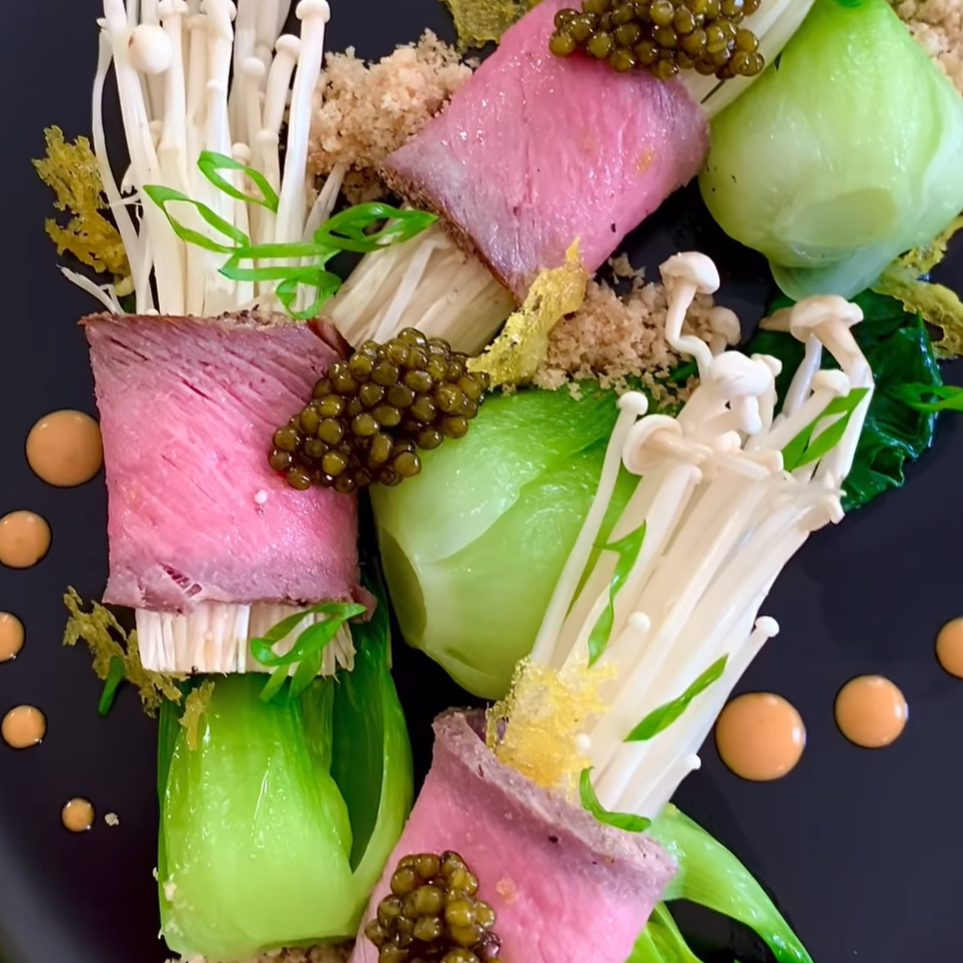 Enoki Mushroom and NY Strip Steak by @M0mmyeats – Pearl Street Caviar